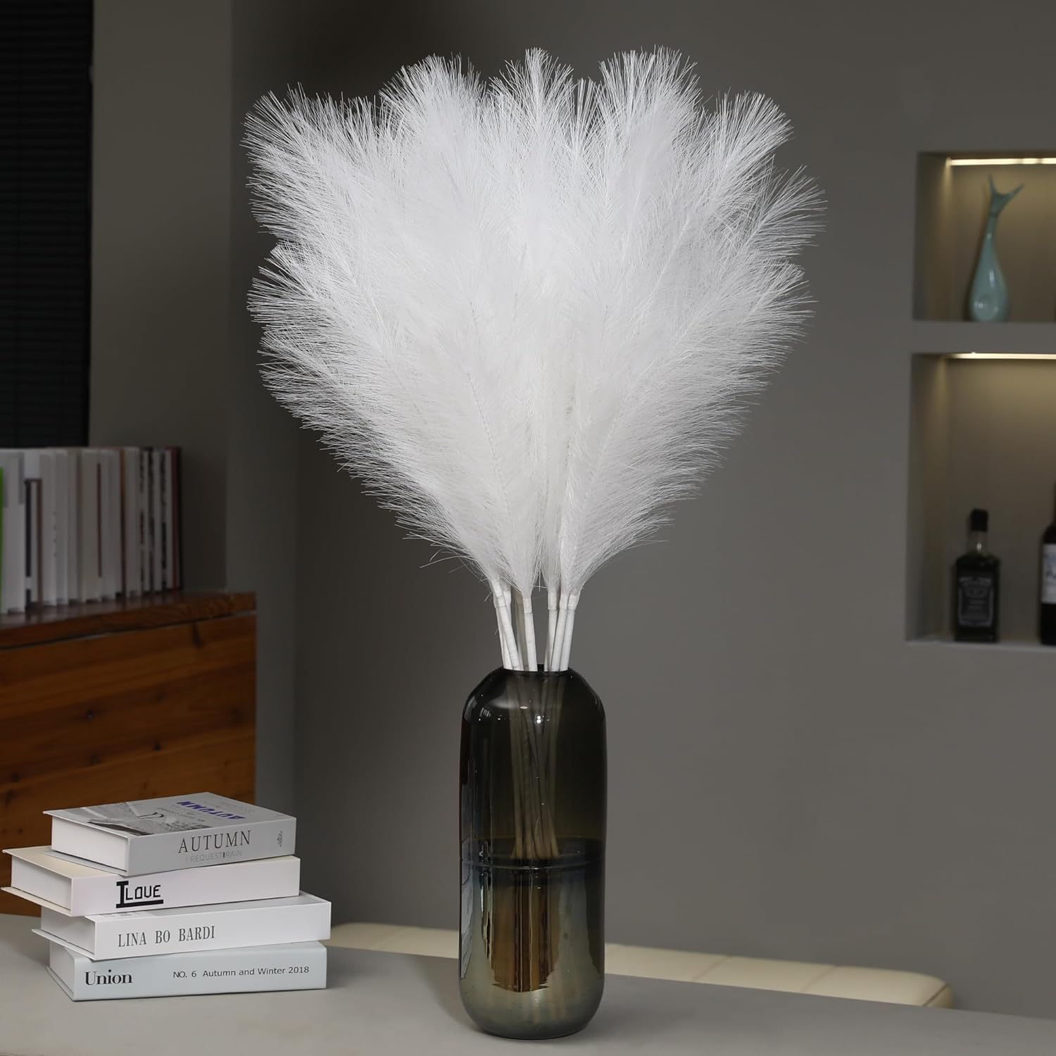 White Faux Pampas Grass 9 Stems 38 Inch Tall, Artificial Pompous Floral ...