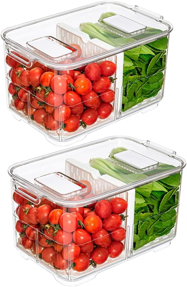 9'' Storage Containers, Stackable Fridge Produce Saver with , Removable ...