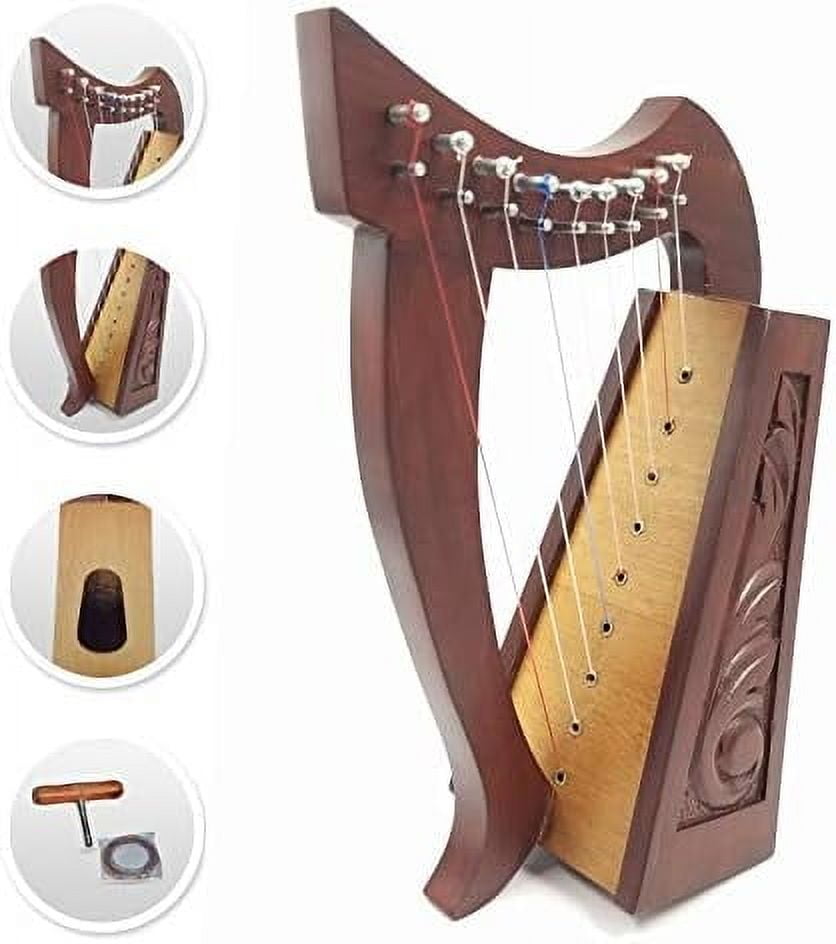 9 Strings nylon Celtic Irish Harp solid Rosewood Natural finish tunnig ...