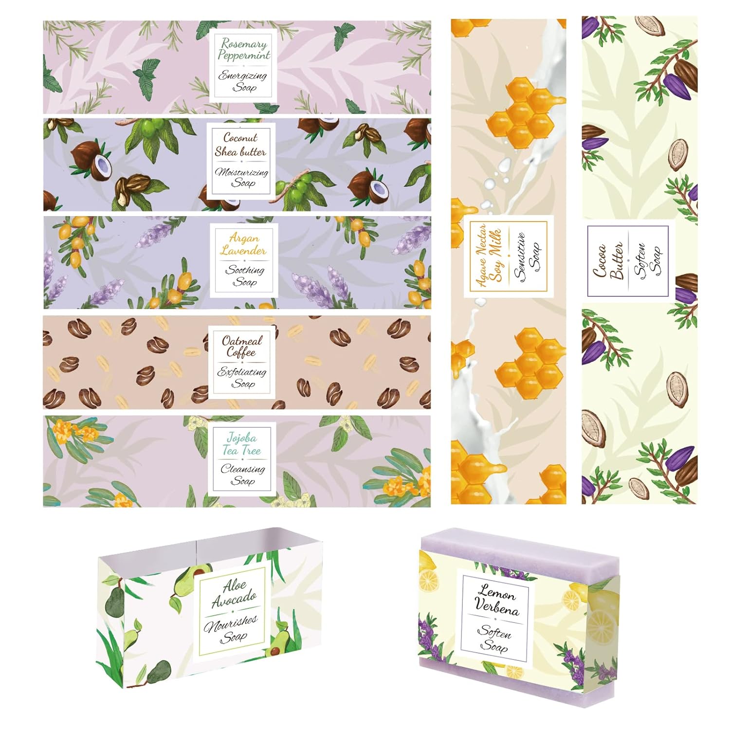 9 Style Soap Tape Labels 90pcs Wrapping Soap Bar Lemon Lavender ...