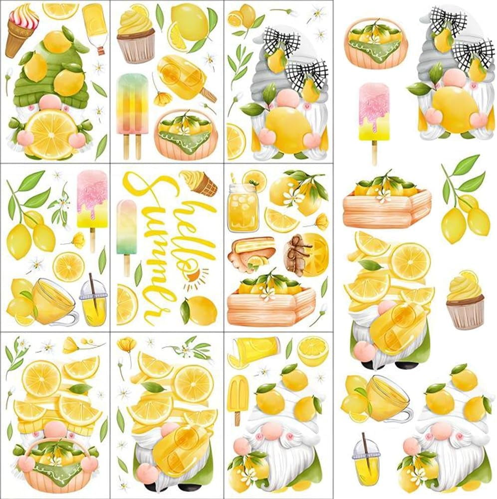9 Styles 12x8 Inch Gnome Window Clings Summer Static Window Stickers St ...