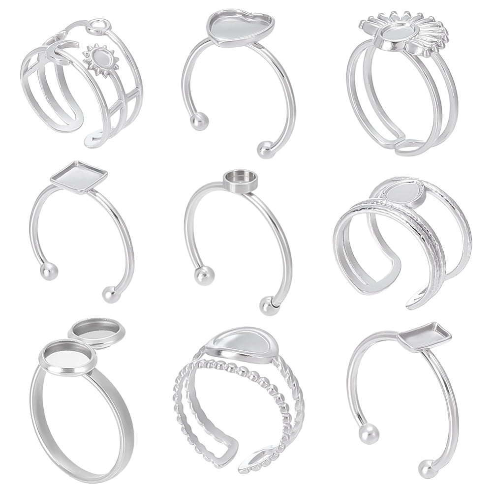 9 Styles 304 204 Stainless Steel Adjustable Blank Rings for Jewelry ...