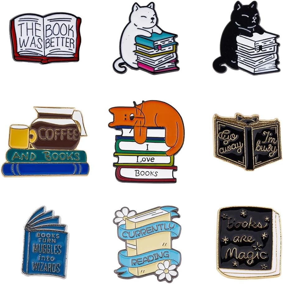 9Styles Cartoon Books Enamel Pins Magic Book Badges Brooch Alloy Cat ...