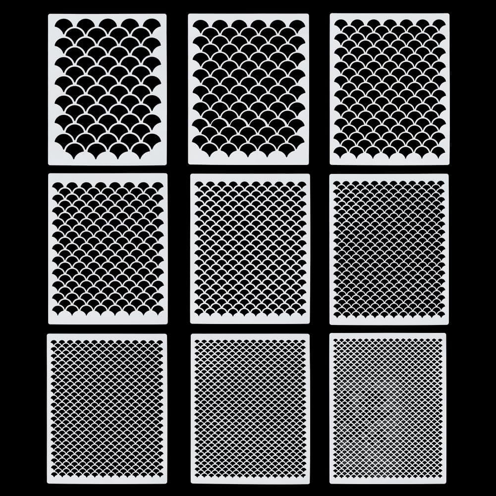 9 Styles Fish Scale Stencil Scale Painting Stencils Face Makeup ...