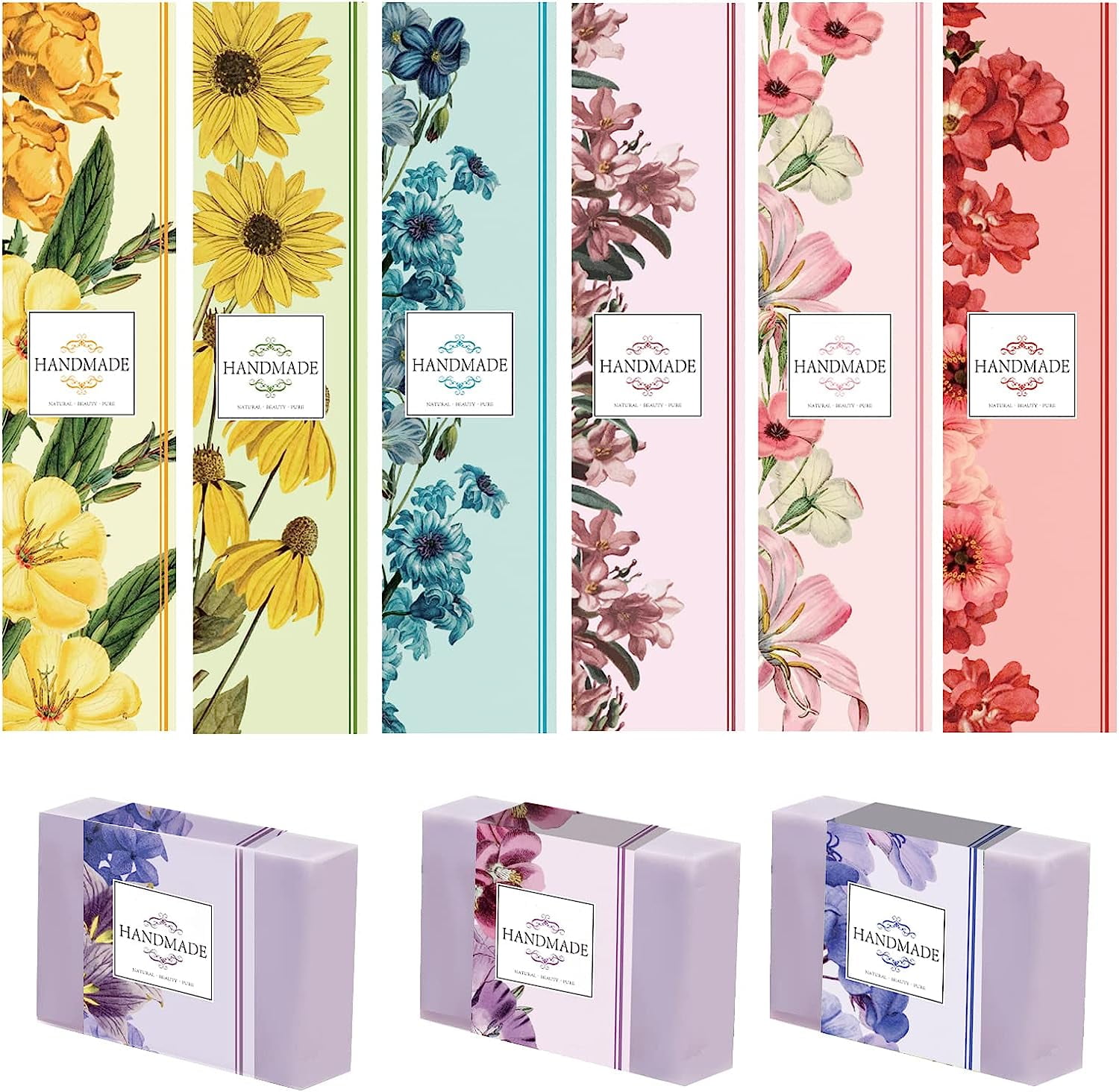 9 Styles Floral Wrap Label Tape 90pcs Flower Soap Paper Wrapper ...