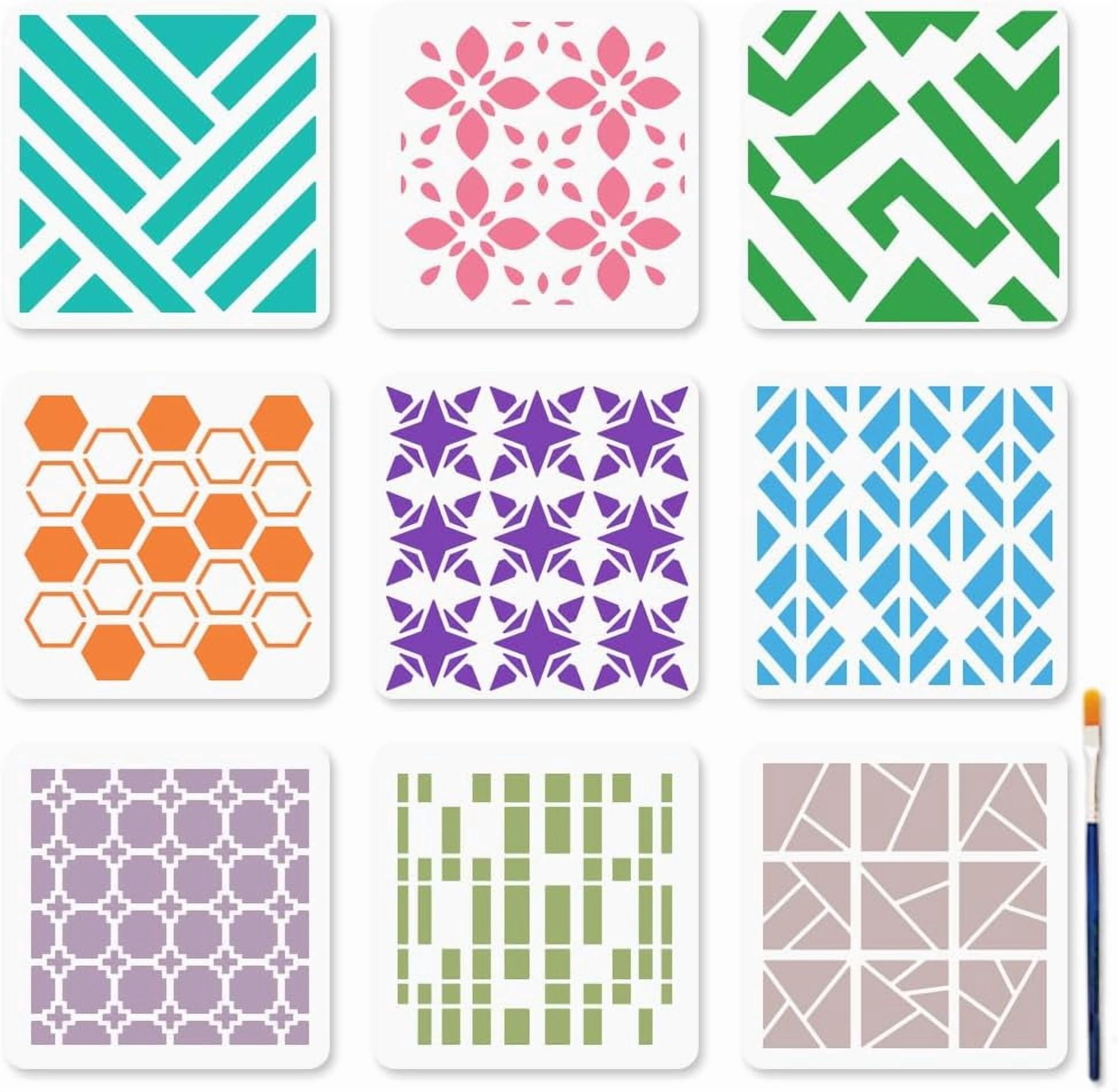 9 Styles Geometric Stencils 5.9x5.9inch Brick Honeycomb Art Stencil DIY ...