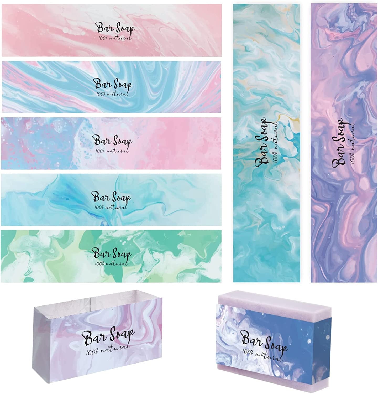 9 Styles Handmade Soap Tape 90pcs Flowing Color Soap Wrappers Vertical Soap Paper Tag Soap Tape ...