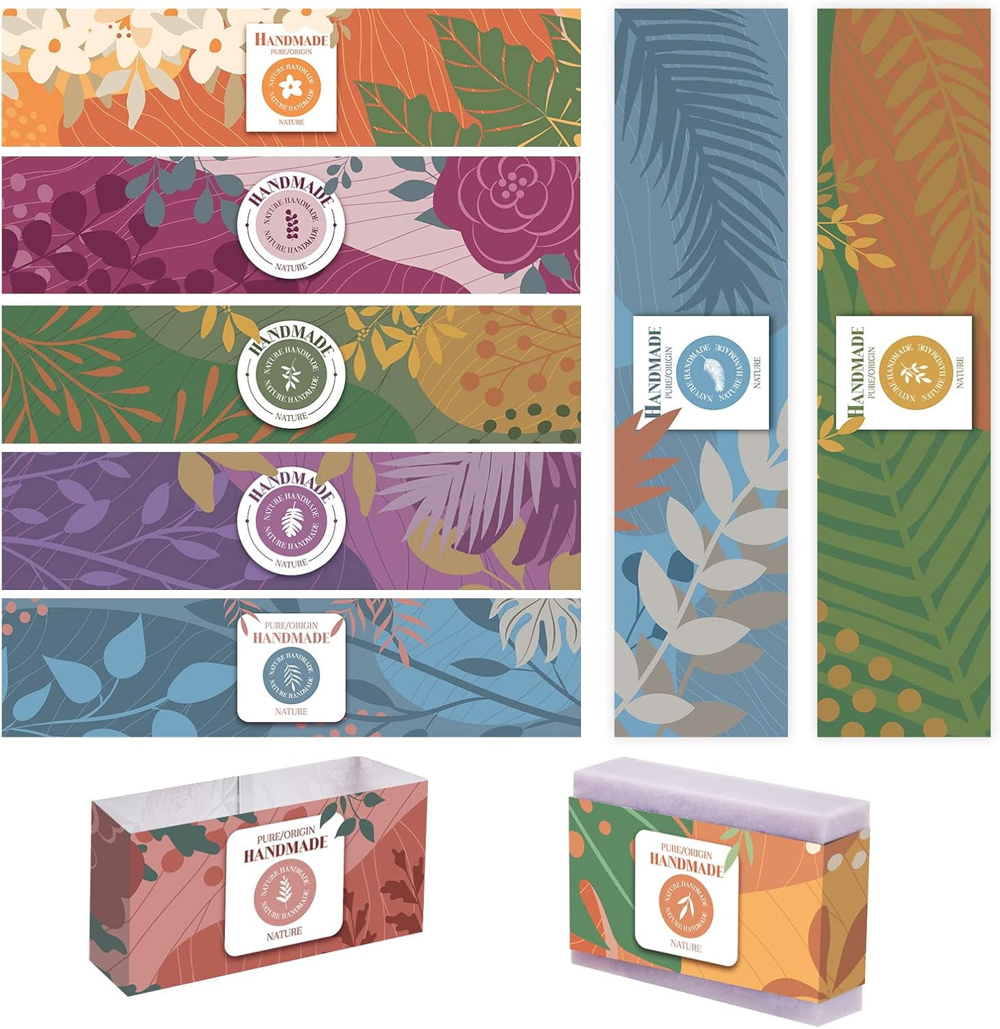 9 Styles Vector Plant Wrap Paper Tape 90PCS Soap Wrappers Vertical Soap ...