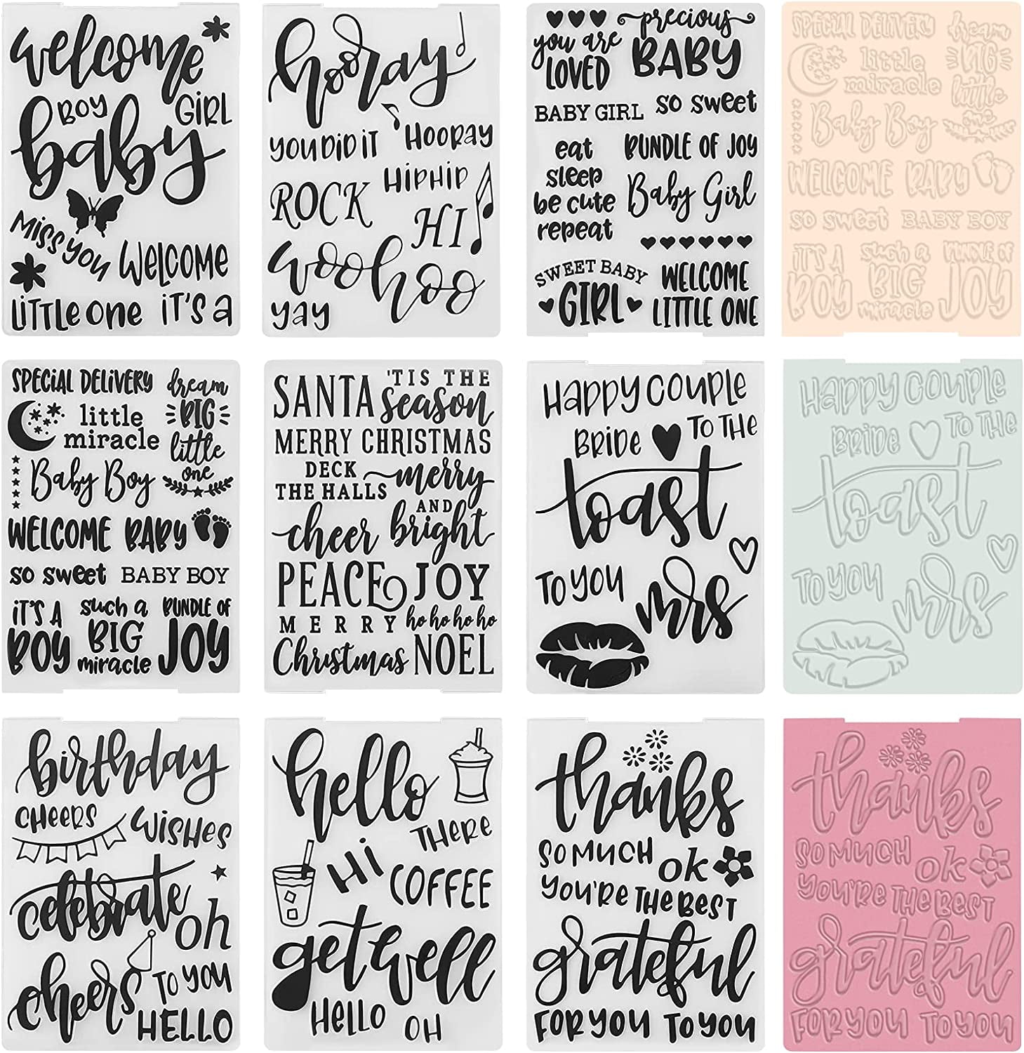 9 Styles Words Plastic Embossing Folders DIY Plastic Template Craft ...