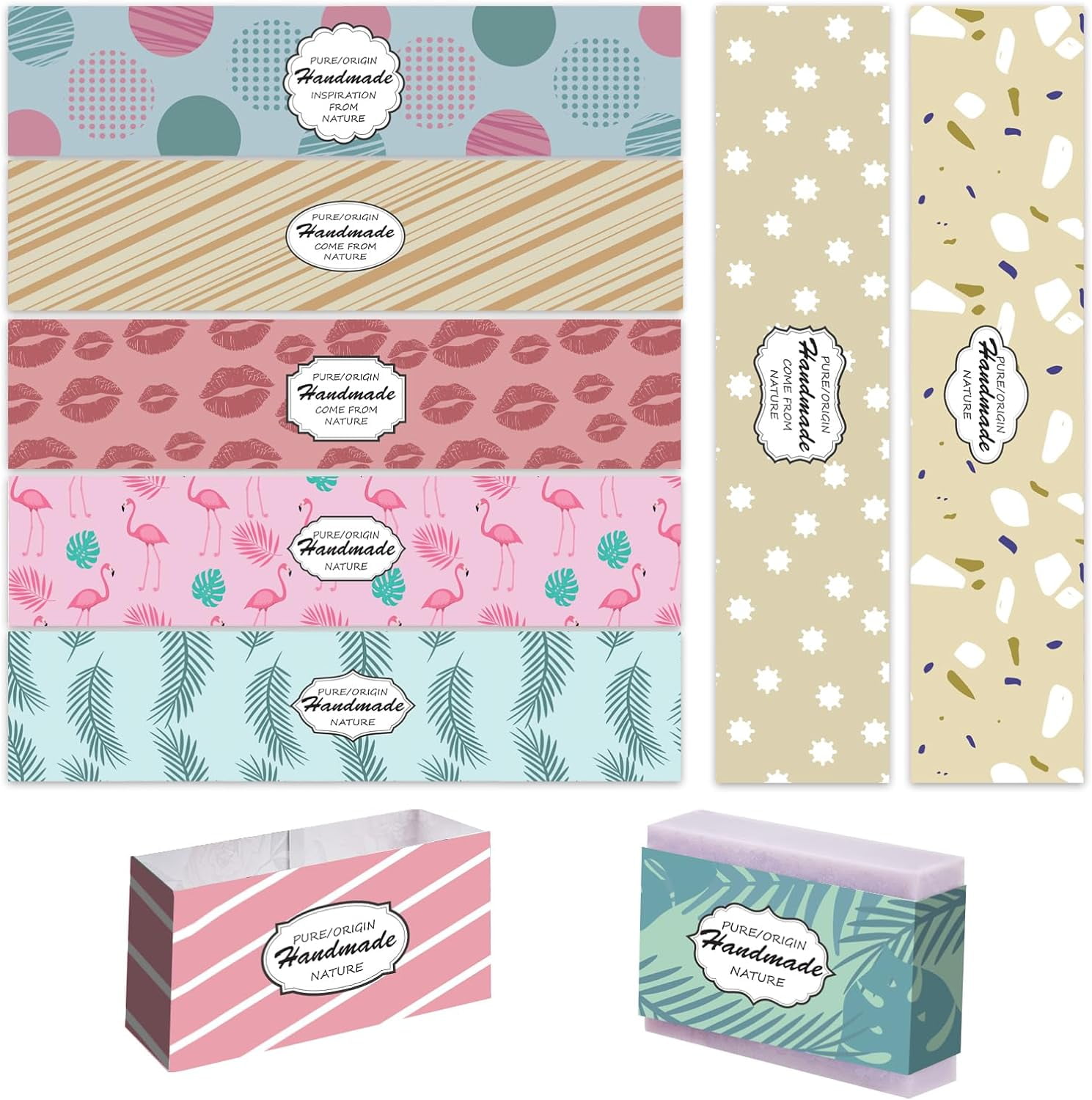 9 Styles Wrap Label Tape 90PCS Kraft Paper Soap Wrappers Vertical Soap Paper Tag Labels Crafts ...