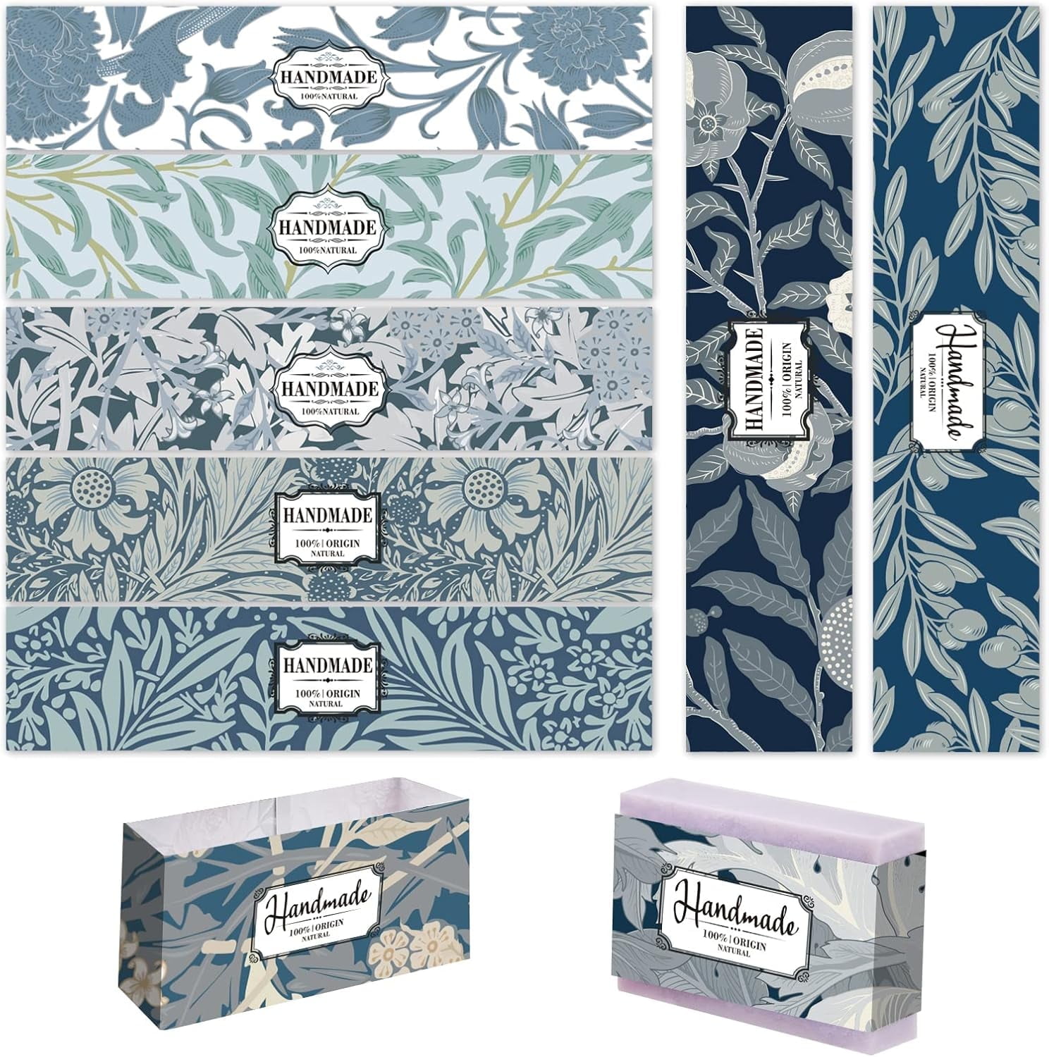 9 Styles Wrap Paper Tape 90pcs Flower Leaf Soap Paper Wrapper Blue ...