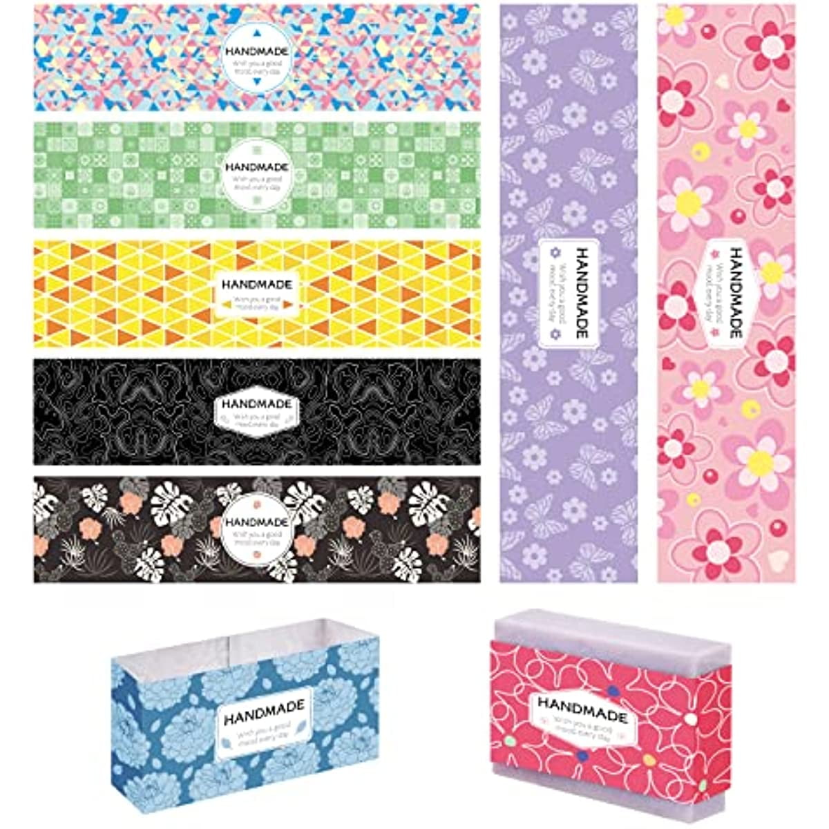 9 Styles Wrap Paper Tape for Homemade Soap 90pcs Flower Soap Wrapper ...