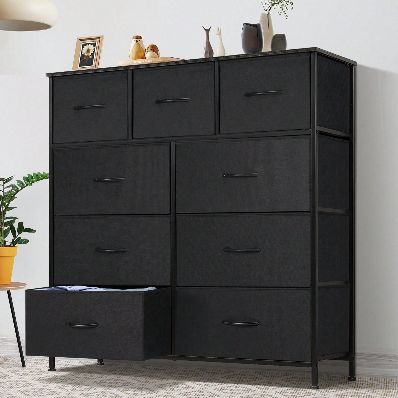 9 Tall Fabric Clothes Cabinet Storage Organizers And Wood Top Surface ...
