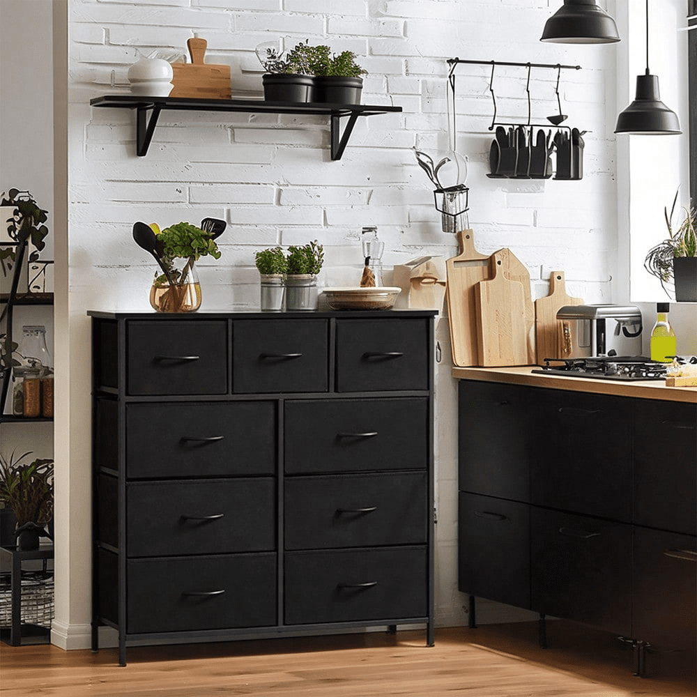9 Tall Fabric Clothes Cabinet Storage Organizers And Wood Top Surface ...