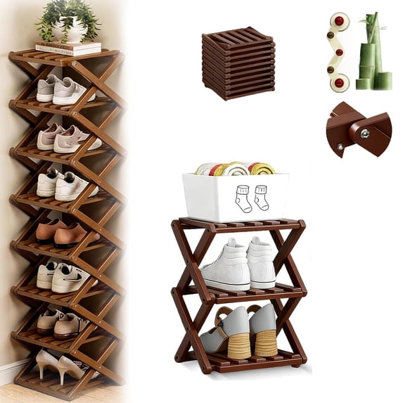 9 Tier Bamboo Shoe Rack - No Assembly Required, 2026 Upgraded Tall ...