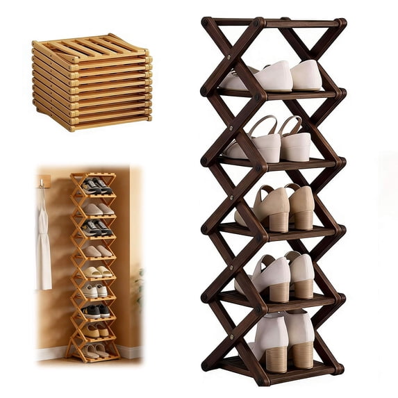9 Tier Bamboo Shoe Rack, Heavy Duty Foldable Shelf Needing No Setup ...