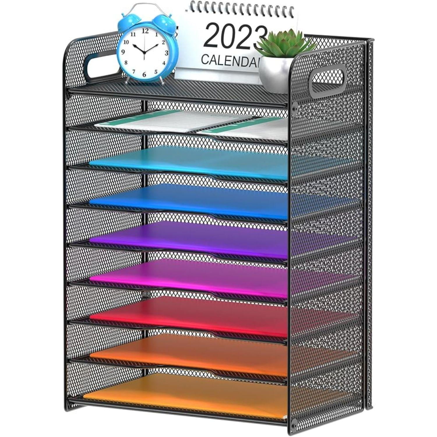 9 Tier Desk Organizer, Mesh Paper Letter Tray File Rack Shelves Paper ...
