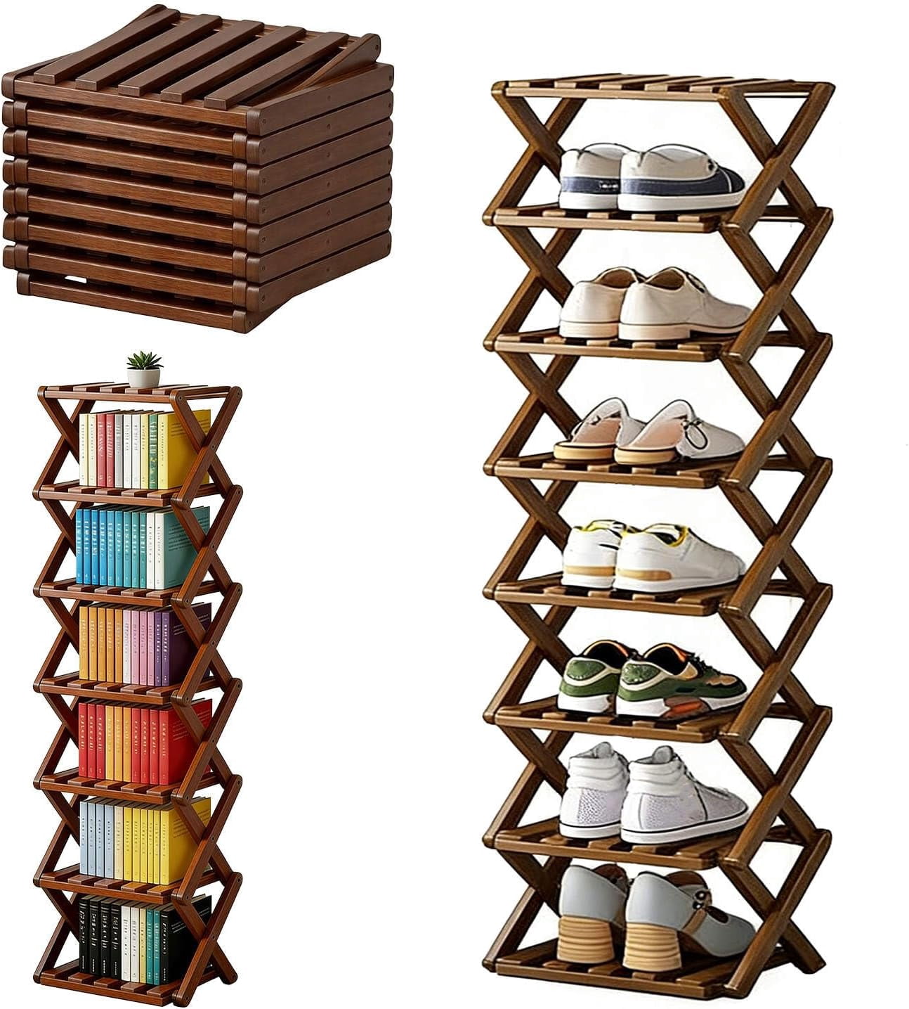 The 9-Tier Foldable Bamboo Shoe Rack, No-Tool Assembly Wooden Shoe ...