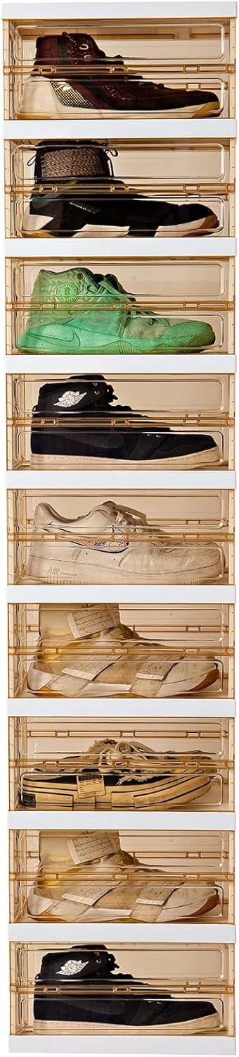 9 Tier Foldable Shoe Rack for Closet Entryway, Stackable Clear Shoe ...
