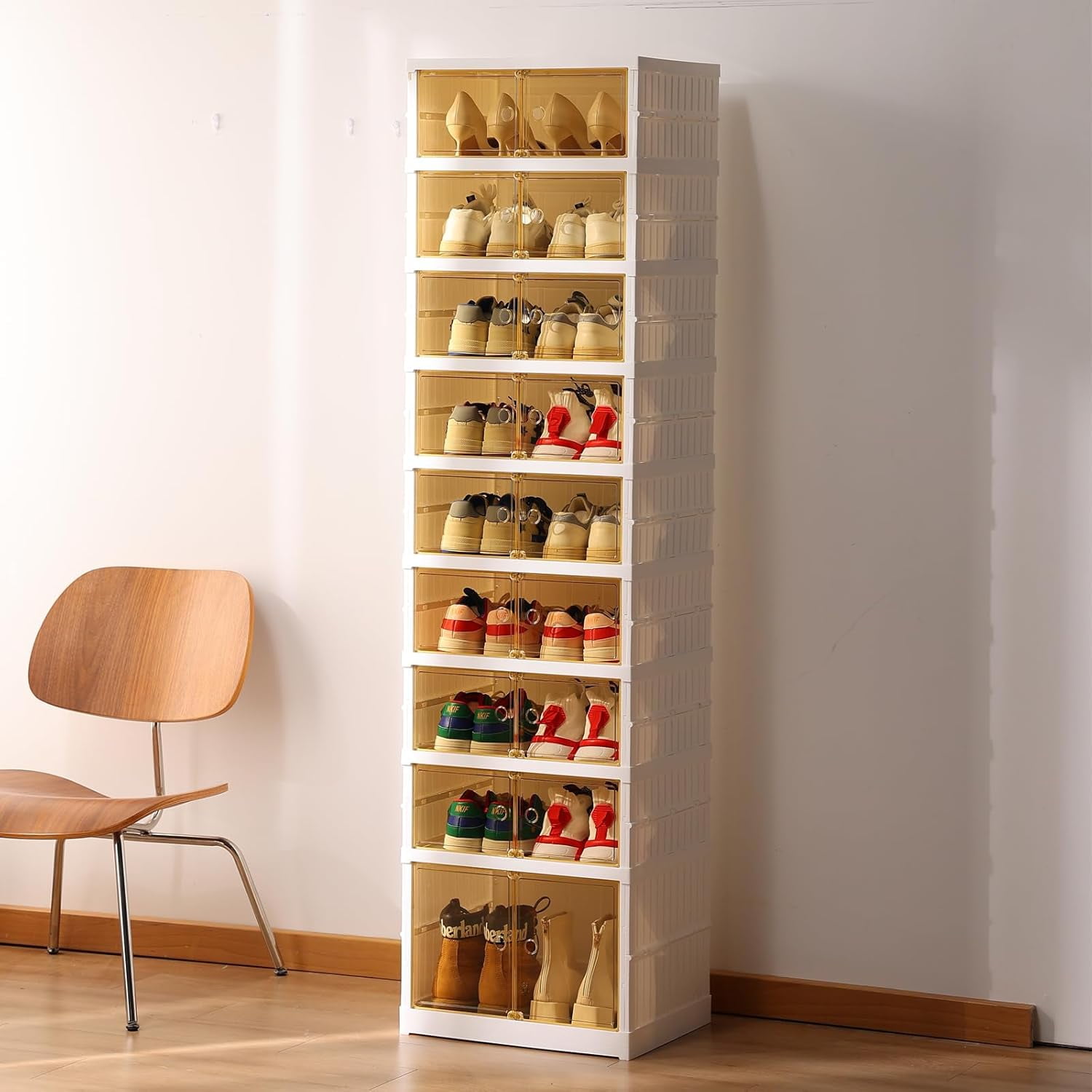 9-Tier Foldable Shoe Rack Organizer for Closet 18 Pairs Plastic Shoe ...