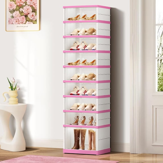 9-Tier Foldable Shoe Rack Organizer for Closet 36 Pairs Plastic Shoe ...