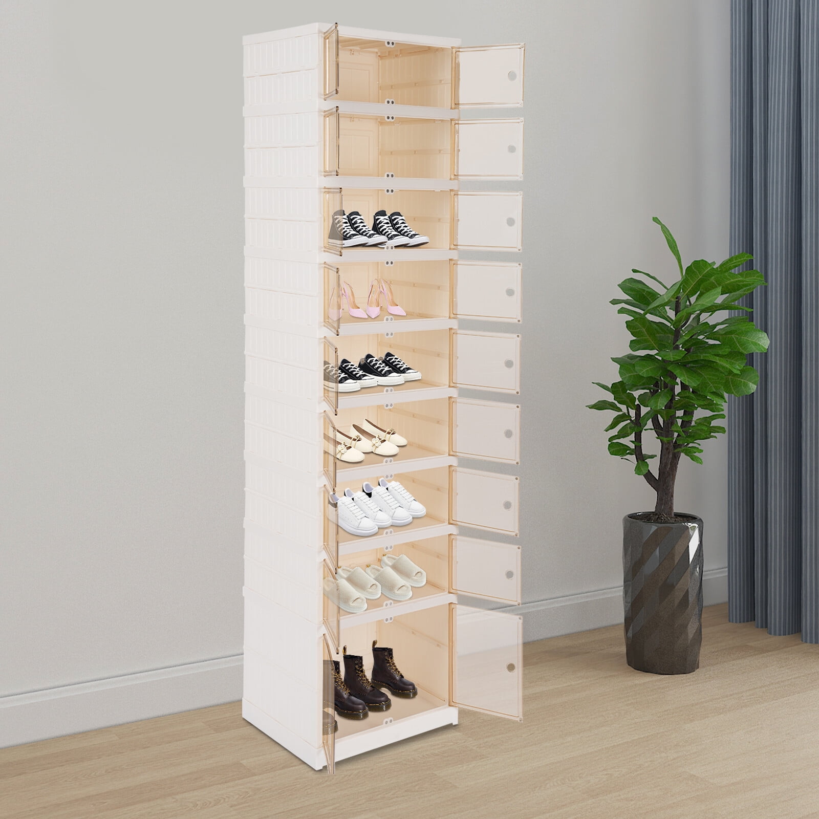 9-Tier Foldable Shoe Rack Organizer for Closet 18Pairs Plastic Shoe ...