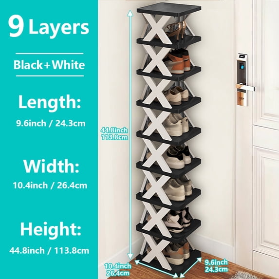 9-Tier Foldable Vertical Shoe Rack, No-Install Narrow Shoe Storage ...