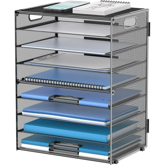 INTIGE 9-Tier Mesh Desktop Paper Tray, Stackable Organizer with Handles ...