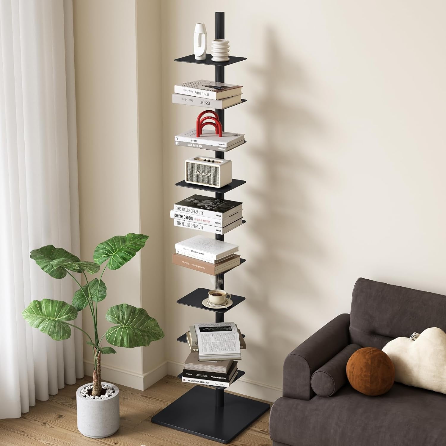 9-Tier Metal Spine Bookshelf -Spine Bookshelf, Tall Narrow Ladder ...