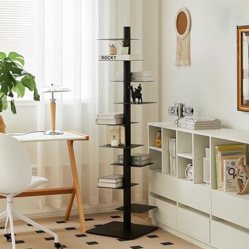 9 Tier Metal Spine Bookshelf Tower, Adjustable Vertical Tower for Books ...