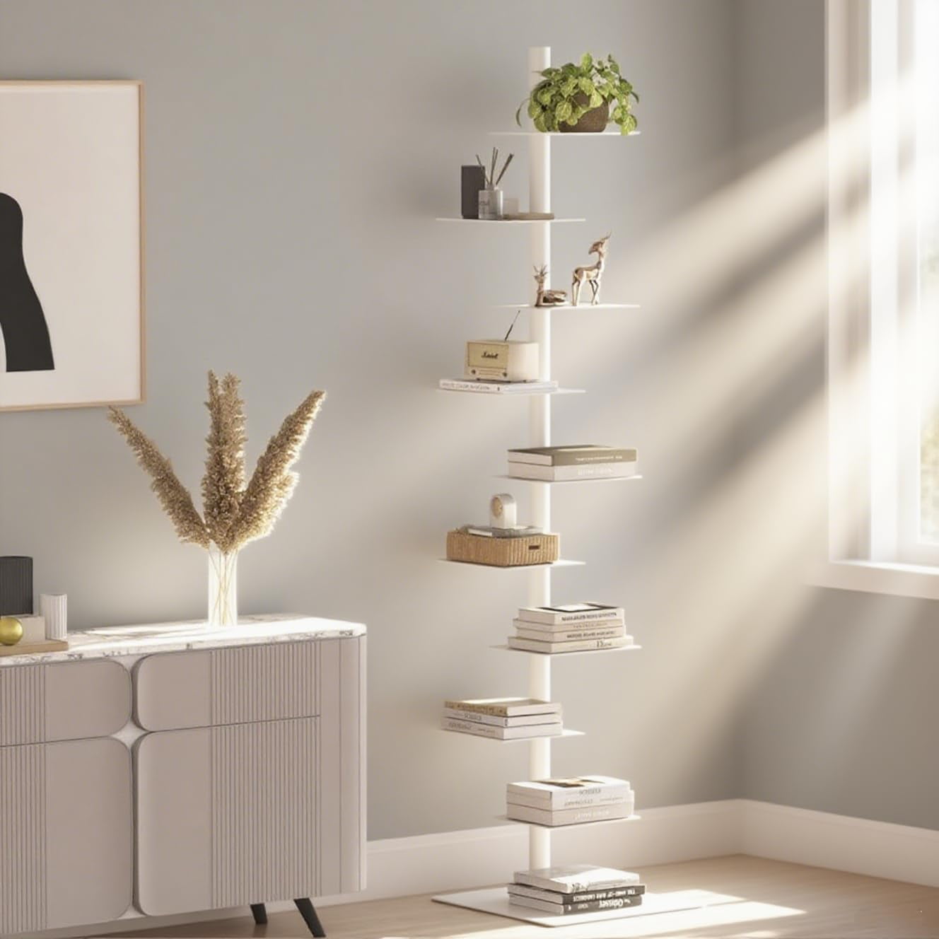 9 Tier Metal Spine Bookshelf Tower, Vertical Bookshelf,Adjustable ...