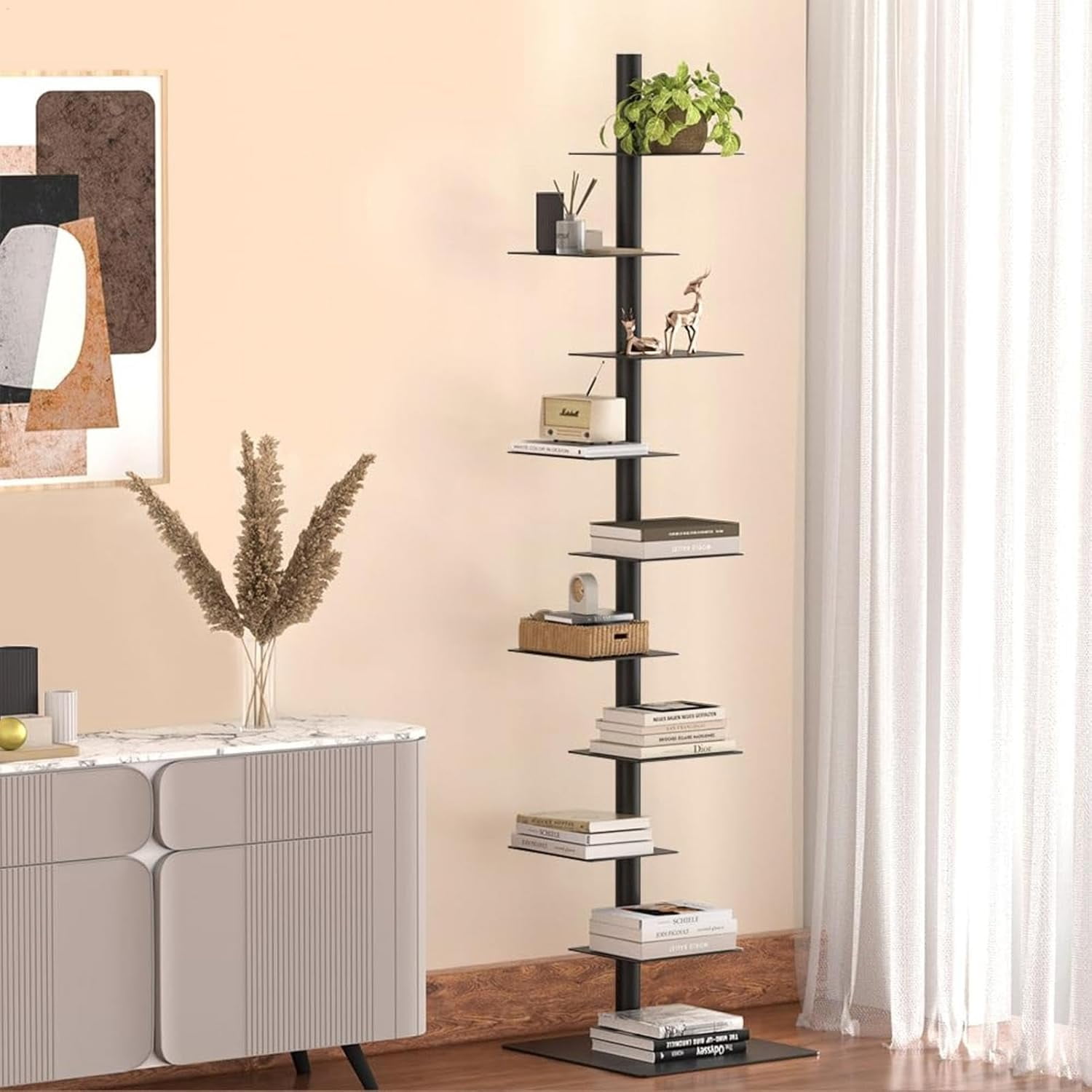 9 Tier Metal Spine Bookshelf Tower, Vertical Bookshelf,Adjustable ...