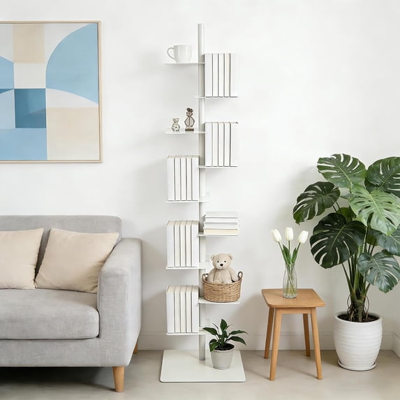 9 Tier Metal Spine Bookshelf Tower, Vertical Bookshelf,Adjustable ...