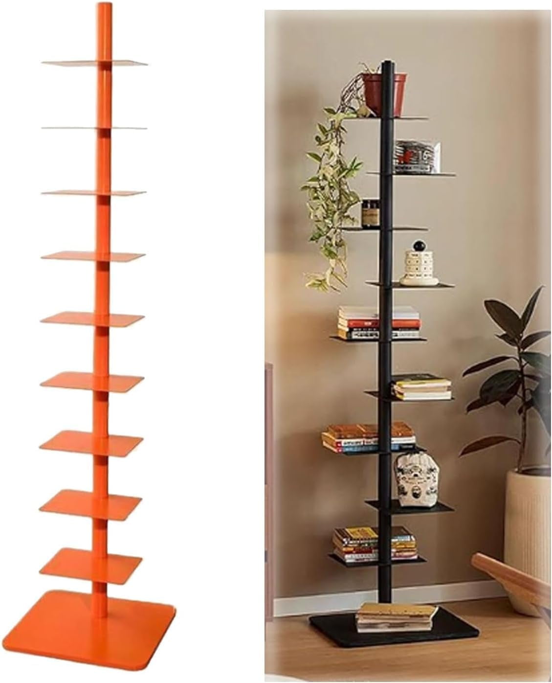 9-Tier Metal Spine Bookshelf, Vertical Bookshelf DIY Spine Book Tower ...