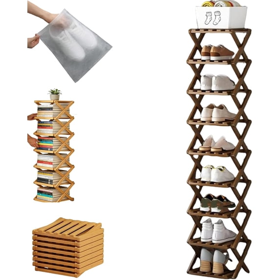 The 9-Tier No-Assembly Bamboo Rack, Foldable Accordion Corner Shoe ...
