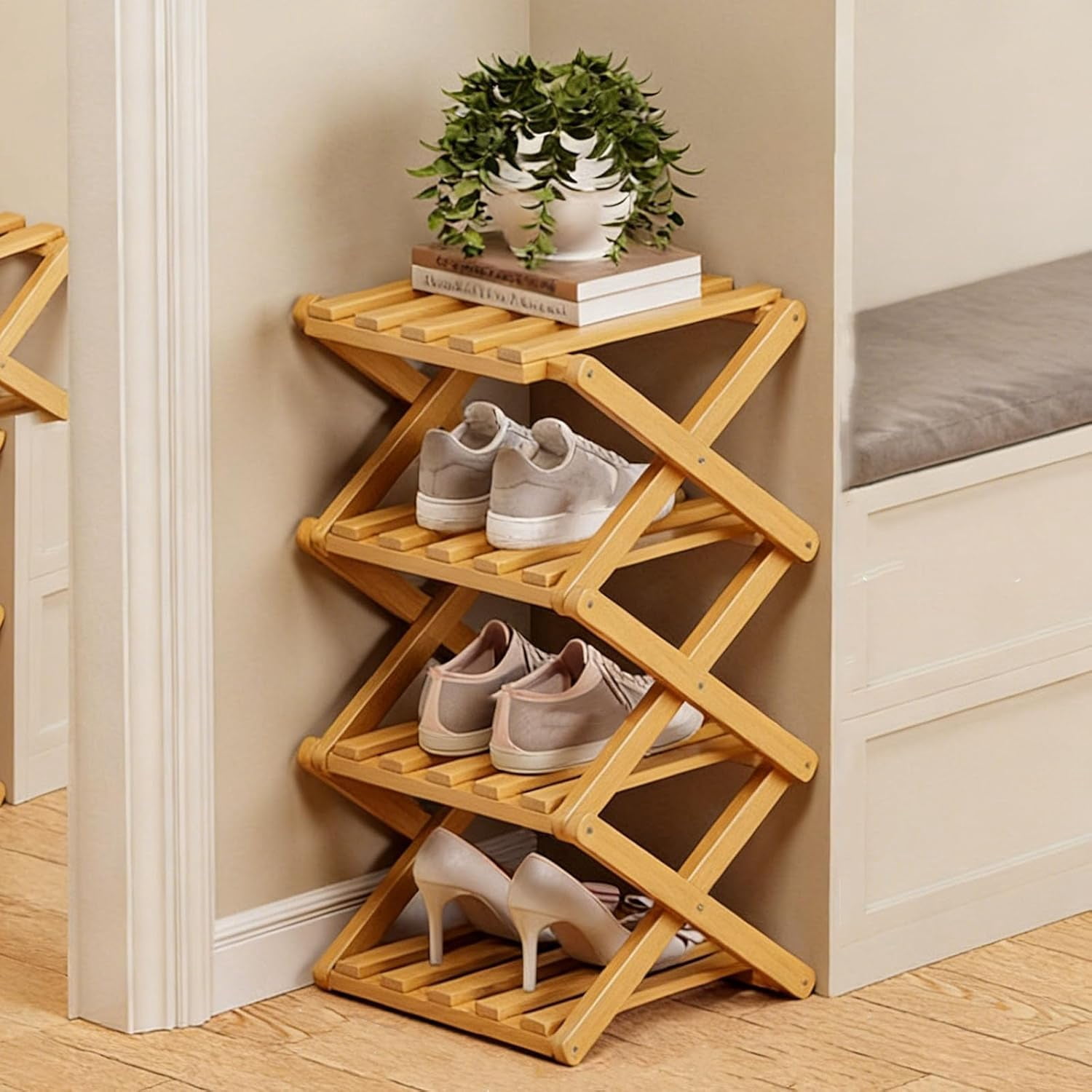 The 9-Tier No-Assembly Bamboo Rack, Foldable Space-Saving Organizer for ...
