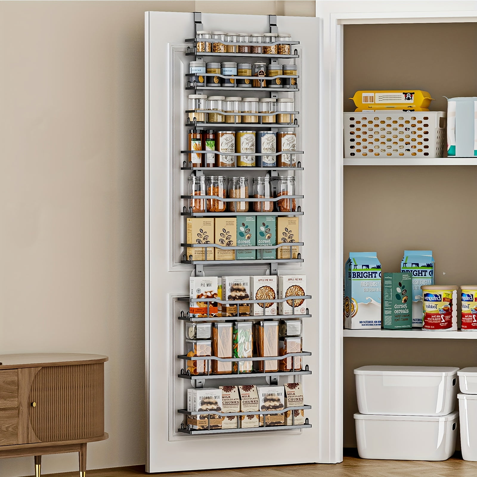 9-Tier Over-The-Door Metal Pantry Organizer - Adjustable Baskets, Space ...