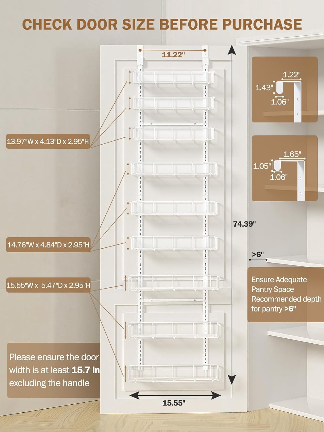 9-Tier Over the Door Pantry Organizer with Acrylic Panel, White Hanging ...