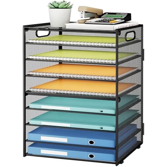9 Tier Paper Organizer for Desk - Black Metal Mesh Letter Tray File ...