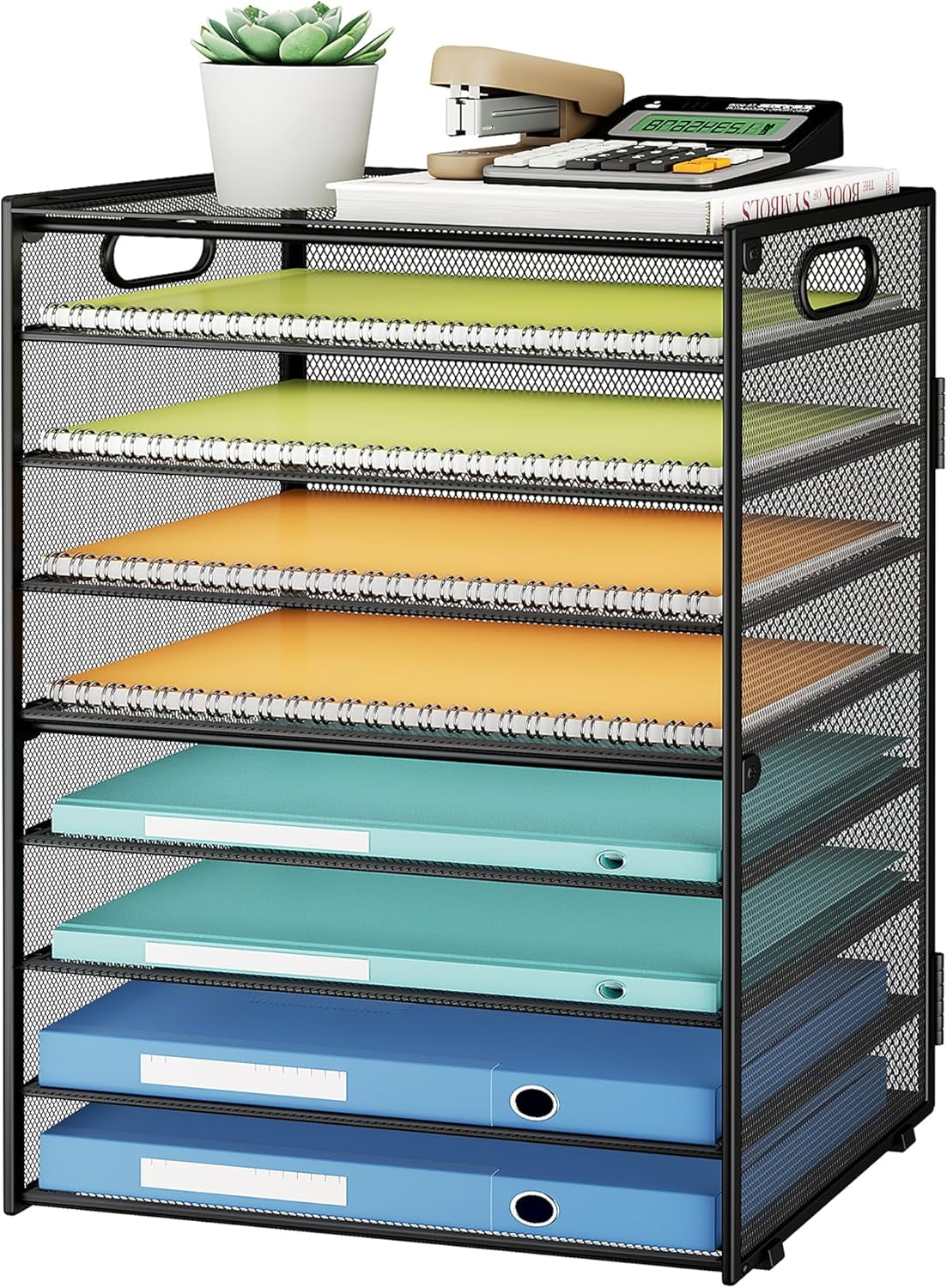 9 Tier Paper Organizer for Desk - Black Metal Mesh Letter Tray File ...