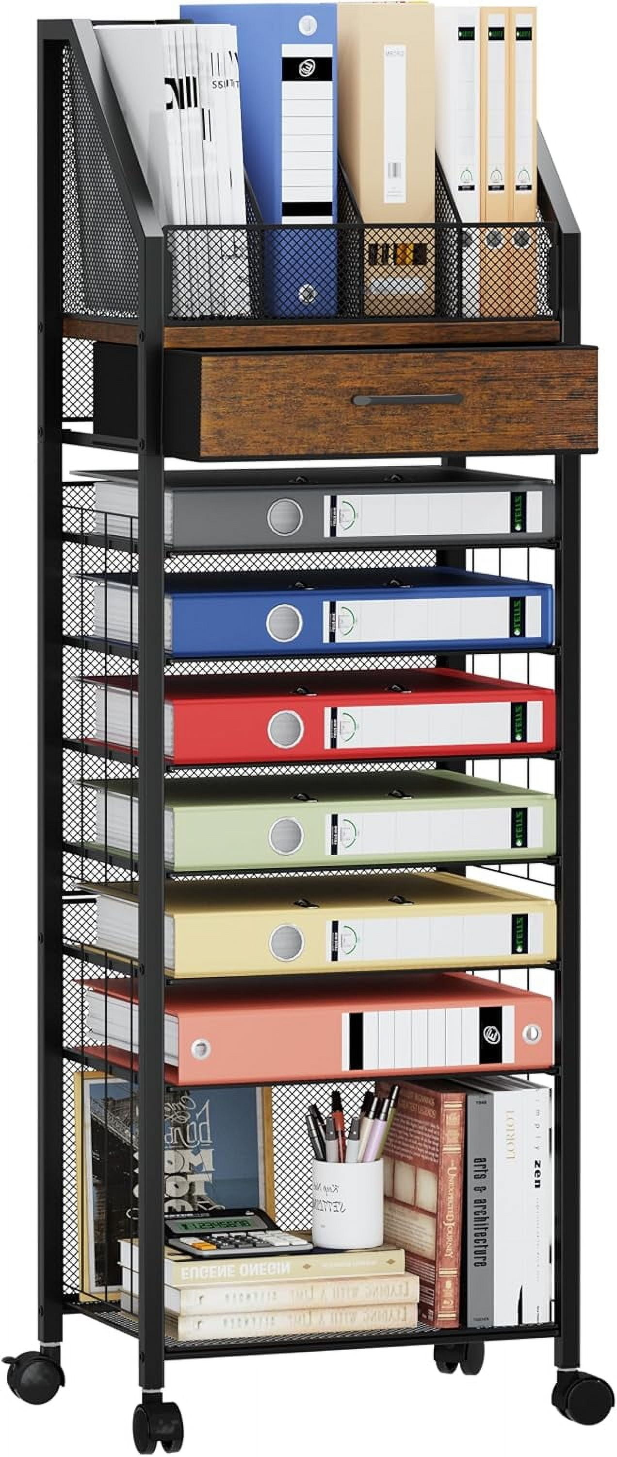 9-Tier Rolling File Cart - Paper Organizer, Office and Binder Storage ...