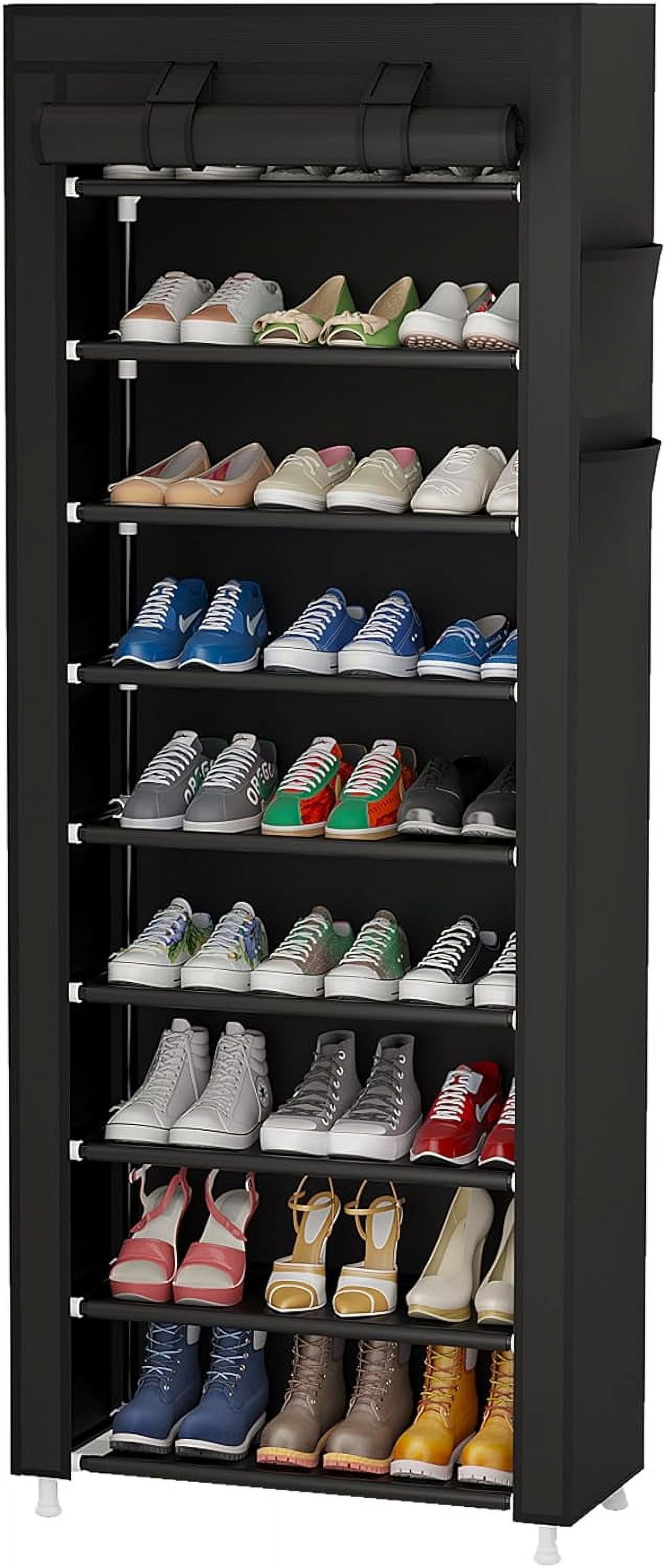 9 Tier Shoe Rack Organizer,Portable Shoe Shelf with Nonwoven Fabric ...