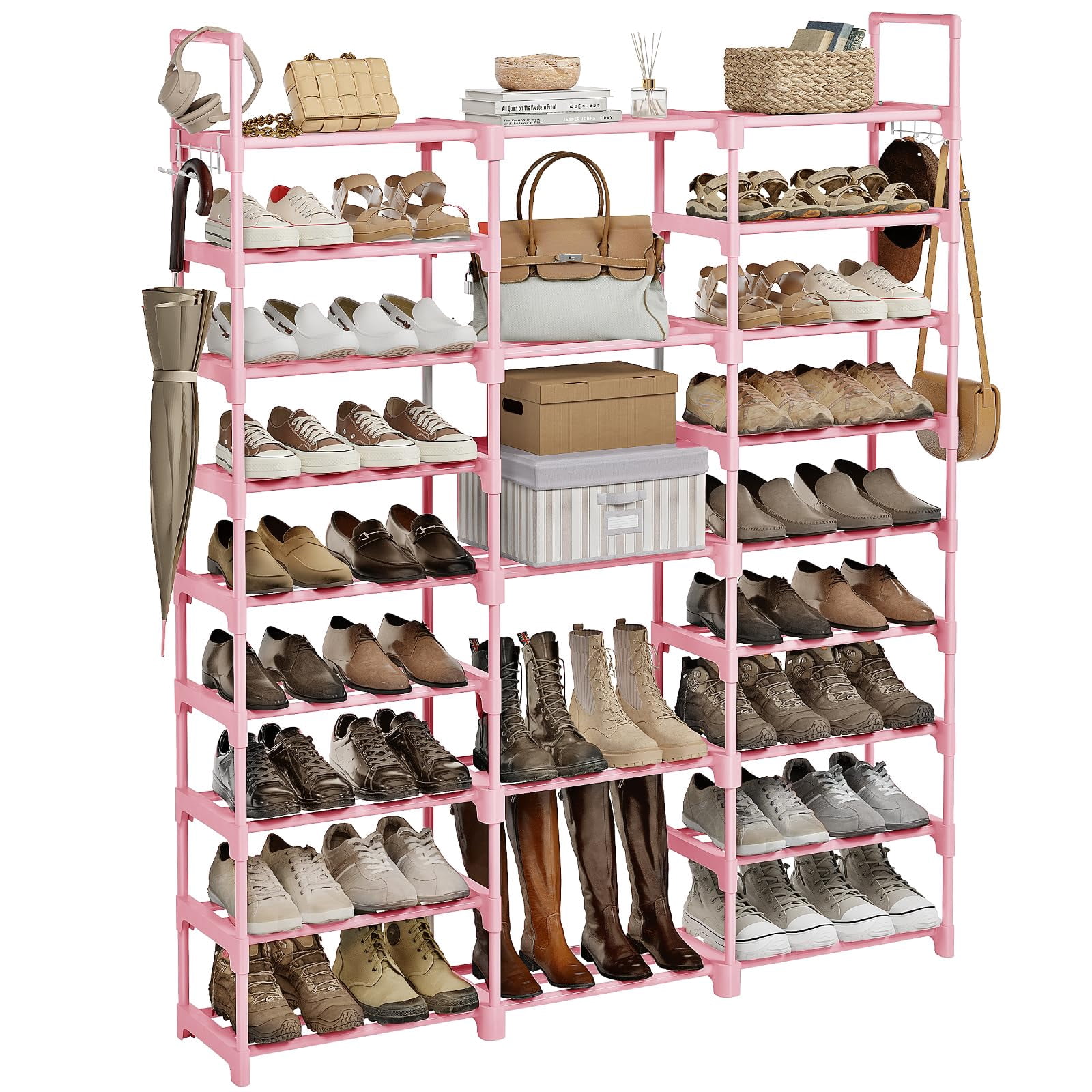 9 Tier Shoe Rack Organizer Tower Shelf Durable Metal Frame Stackable ...