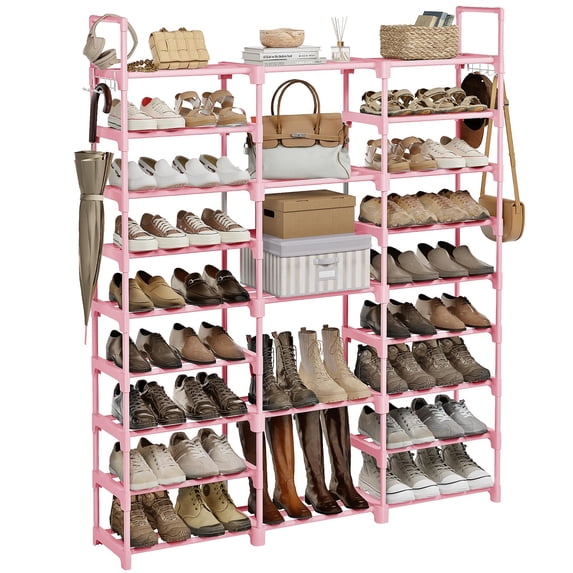 9 Tier Shoe Rack Organizer Tower Shelf Durable Metal Frame Stackable ...