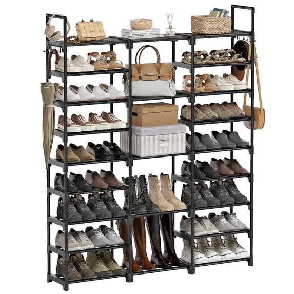 9 Tier Shoe Rack Organizer Tower Shelf Durable Metal Frame Stackable ...