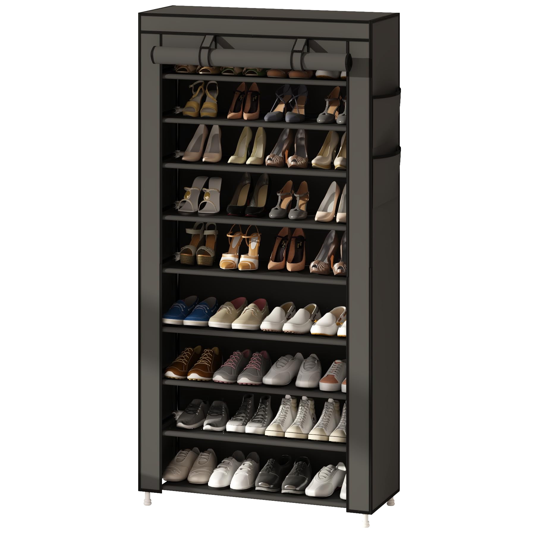 9 Tier Shoe Rack Organizer with Durable Nonwoven Fabric Cover, Portable ...