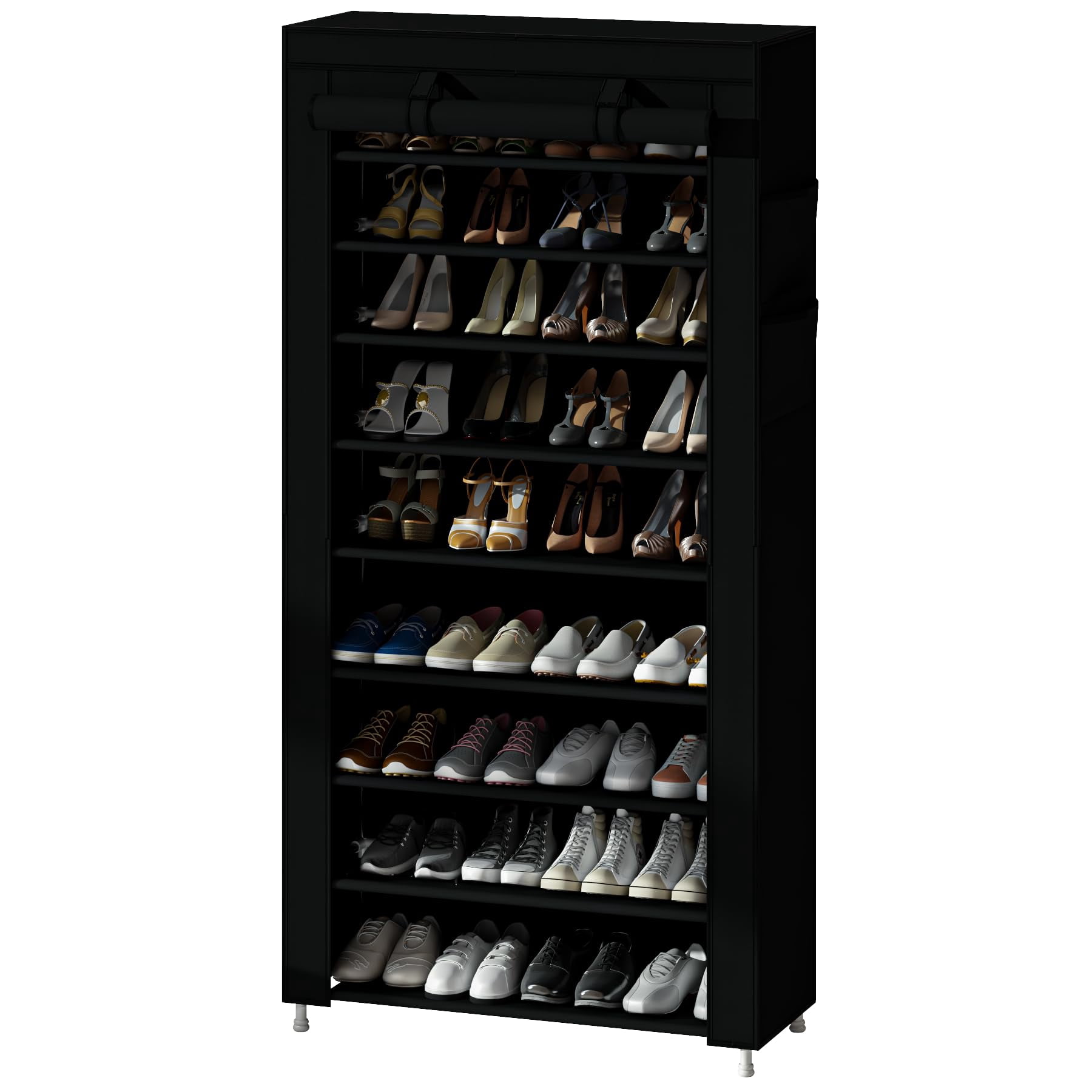 9 Tier Shoe Rack Organizer with Durable Nonwoven Fabric Cover, Portable ...