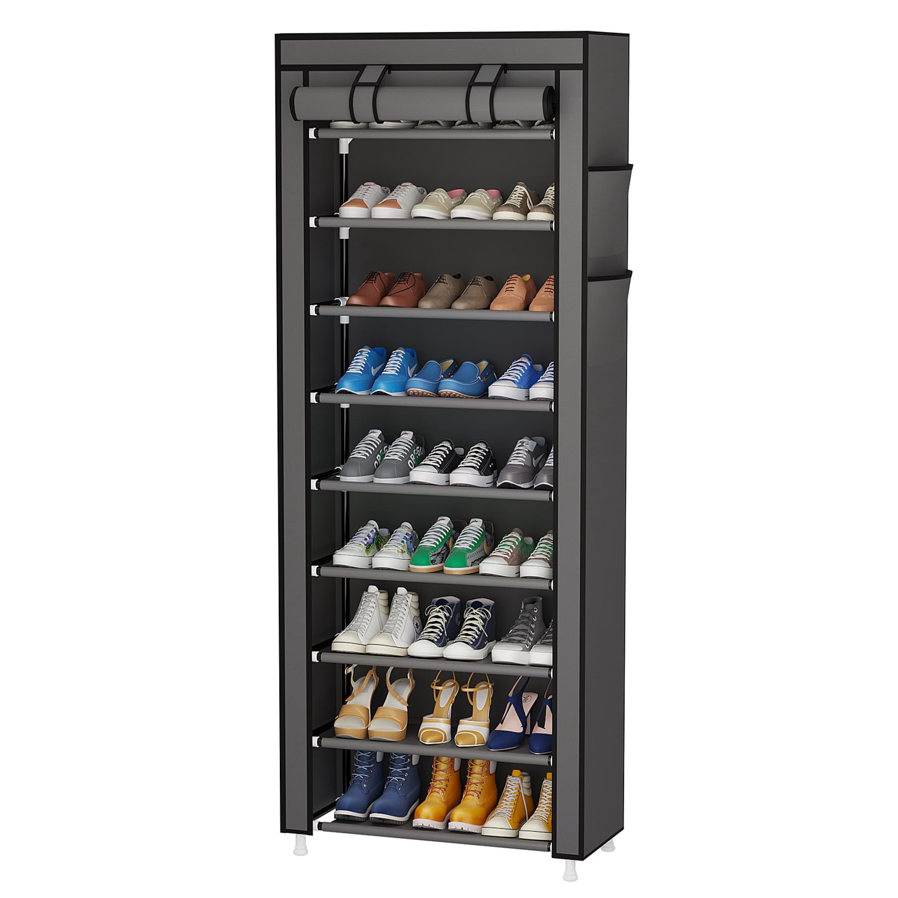 9 Tier Shoe Rack Organizer with Durable Nonwoven Fabric Cover, Portable ...