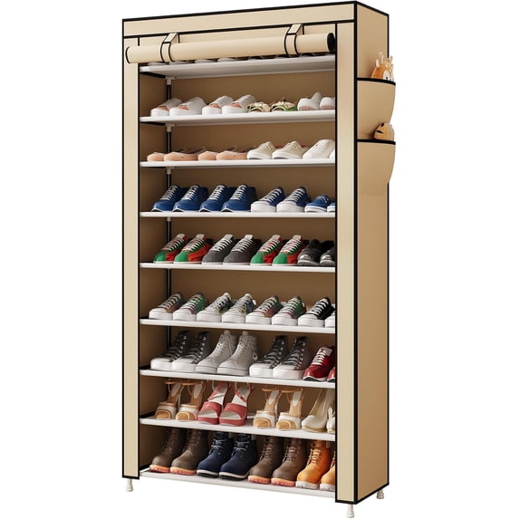 9-Tier Shoe Rack Space Saving Shoe Storage Organizer Non-Woven Cover ...