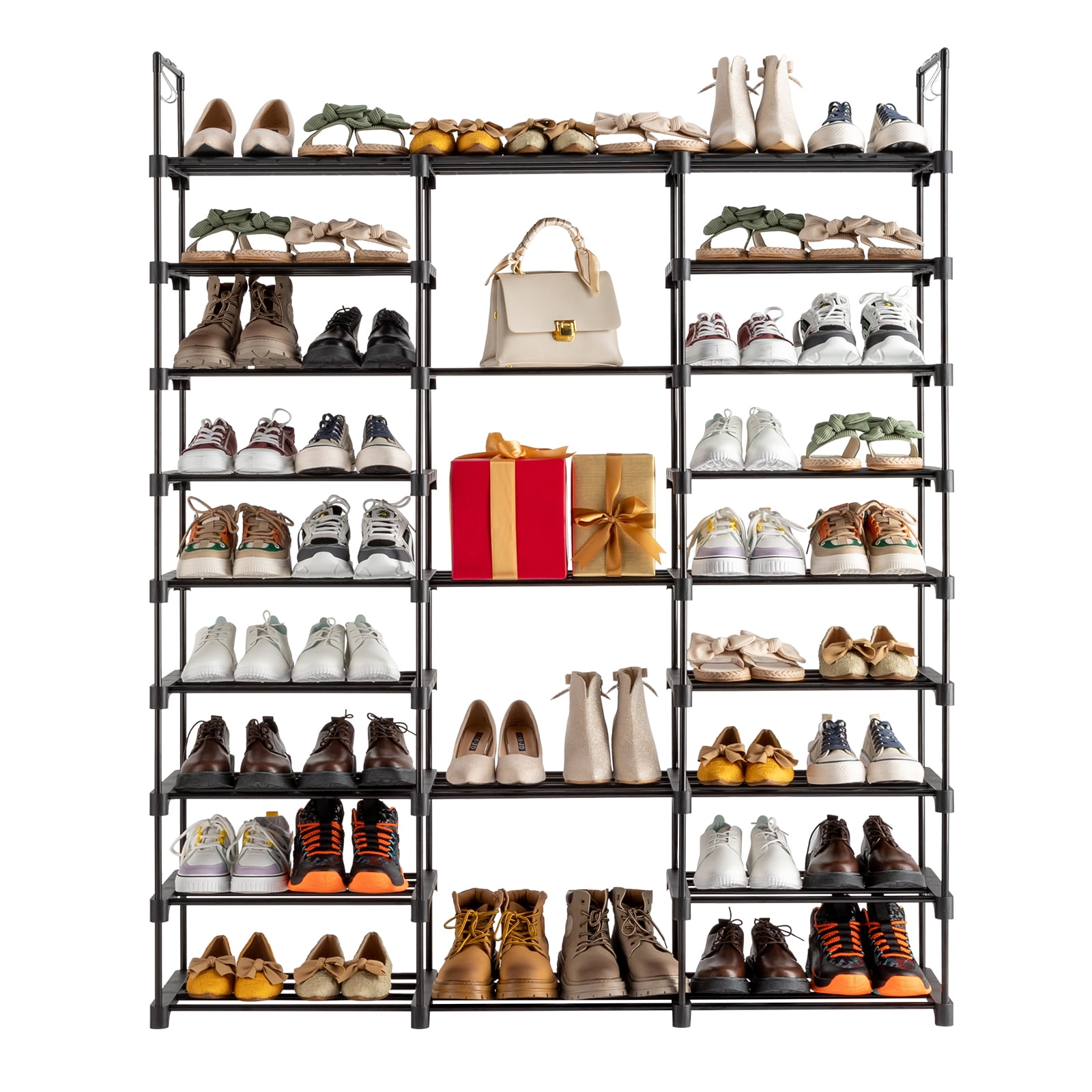 9 Tier Shoes Rack, Metal Shoe Storage Organizer with Hook, Holds 50-55 ...